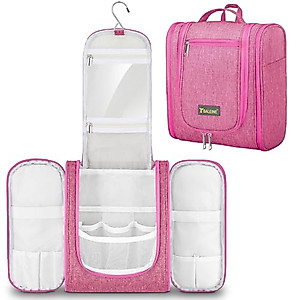 BALEINE Toiletry Bag for Women and Men, Water-Resistance Cosmetic Bags Makeup Organizer for Toiletries with Hanging Hook (Large, Pink)
