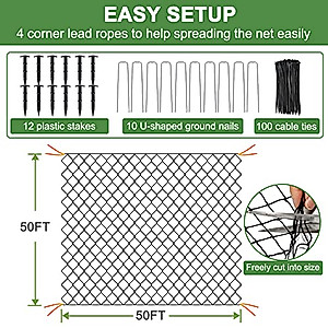 Bird Netting - 50’ x 50’ Poultry Netting with 2.4” Square Mesh for Chicken Coop, Bird Netting for Garden Protection, Heavy Duty Nylon Garden Mesh Netting for Fruit Tree Against Aviary, Deer, Squirrel