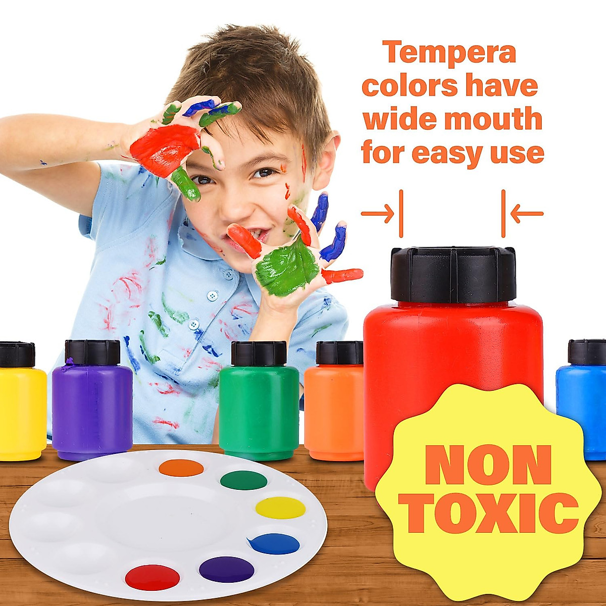 J MARK 43 Piece Toddler Painting Set – Spill Proof Paint Cups for Kids, Washable Kids Paint, Painting Tools, Kids and Toddler Paint Set with Art Smock and More