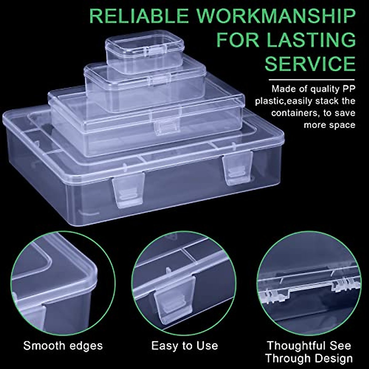 Leelosp 28 Pieces Mixed Sizes Small Storage Containers Rectangular Plastic Organizer Box Clear Bins Lids Empty Crayon Boxes Case Hinged for Item Organizing