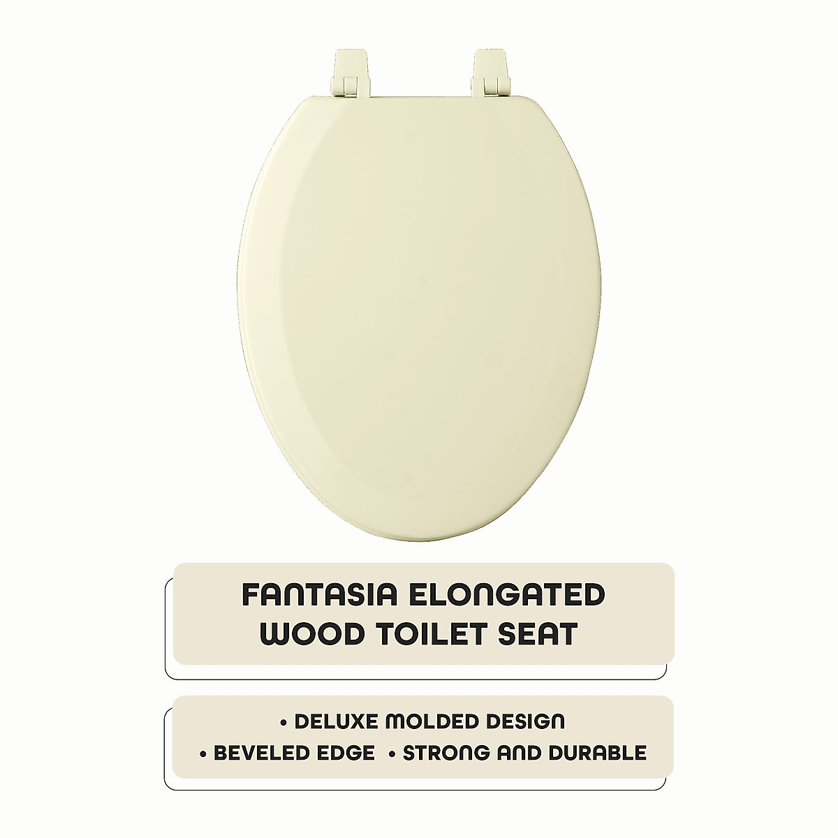 Elongated Wood Toilet Seat, Bone - 19 Inch - Fits All Elongated Size Fixtures - Easy to Install Fantasia by Achim Home Decor
