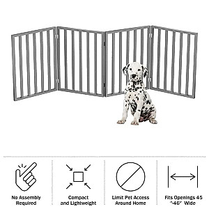 Home Pet Gate - Dog Gate for Doorways, Stairs, or Rooms - 24-Inch Freestanding, Folding, Accordion-Style Wooden Indoor Dog Fence by PETMAKER (Gray)