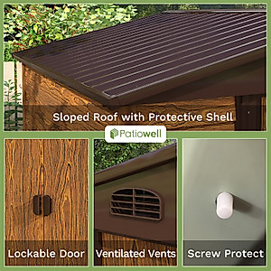 Patiowell 8x6 FT Wood Look Outdoor Storage Shed,Garden Tool Storage Shed with Sloping Roof and Double Lockable Sliding Door, Metal Shed for Garden Backyard Patio Lawn
