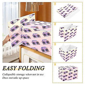 DIGTIA Old Tape Recorder Storage Bins with Lids Foldable Storage Basket with Handles Collapsible Large Fabric Organizer Containers for Clothes Shelves Closet Office Home