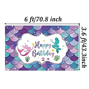 6x3.6ft Mermaid Backdrop for Girls Birthday Mermaid Birthday Banner Mermaid Birthday Party Decorations Photography Background