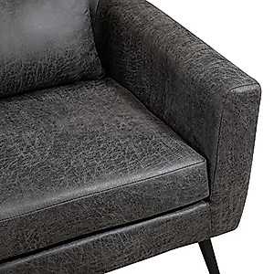 HomSof Modern Chenille Loveseat Small Mini Room Couch Two-Seater Sofa with 2 Throw Pillows Gold Metal Legs, Valley Gray/Bronzing Cloth