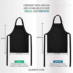 ONEOMI Kids Apron, Small, 100% Cotton With An Adjustable Strap to fit All Ages, Ideal for Cooking, Baking, Painting, Decorating, Party, Chef, Art and Classroom Children Apron (1, Black)