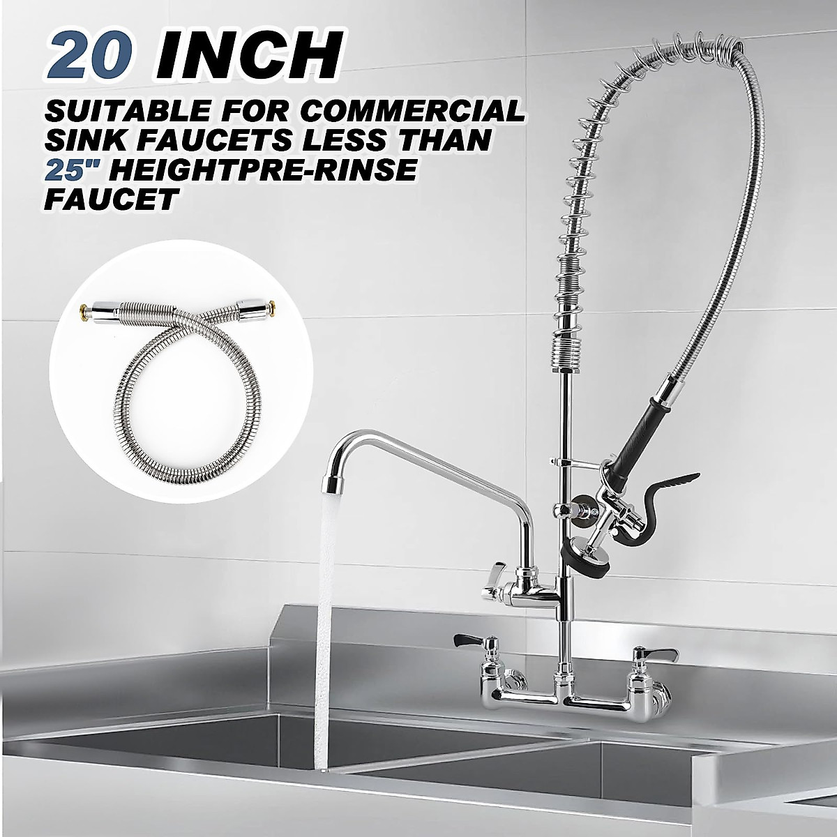 20" Commercial Sink Sprayer Hose,Stainless Steel Flexible Sink Hose for Commercial Kitchen Sink Faucets,No Deformation Pre-rinse Sprayer Hose