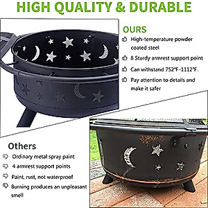 CGVOVOT Fire Pits for Outside,Fire Pit Wood Burning Round Star and Moon,Fireplace Poker,Spark Screen, for Outdoor Backyard Terrace Patio