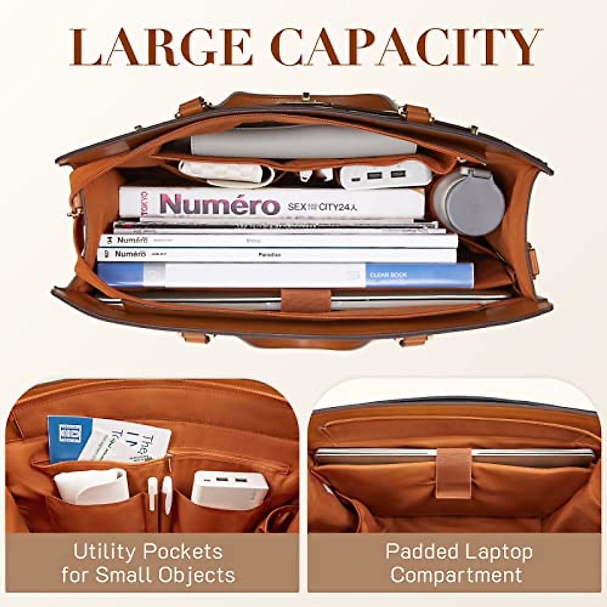 Missnine Laptop Bag for Women 15.6 inch PU Leather Work Tote Bag Large Computer Briefcase Business Office Handbag