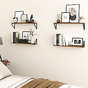 Wallniture Ponza Floating Shelves for Wall, 24" Rustic Wood Wall Shelves for Bedroom Decor, Living Room Book Shelves, Kitchen Organization Walnut Set of 4