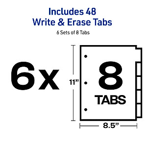 AVERY 8-Tab Binder Dividers, Write & Erase Multicolor Big Tabs, 6 Sets, School Binder Organizers (23079) - 73079