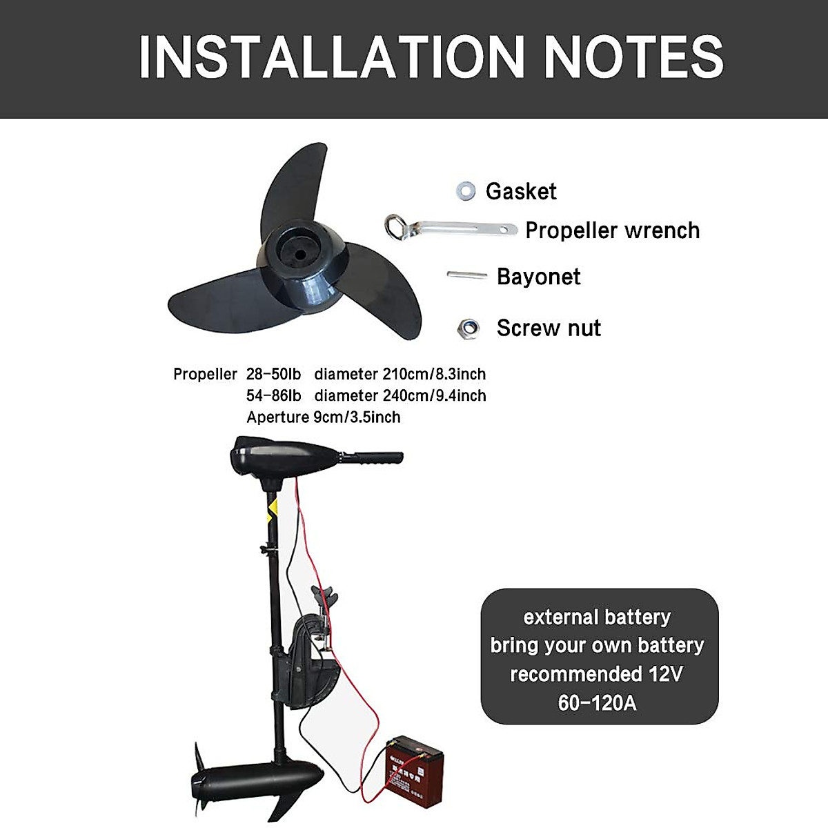 YUEWO Trolling Motor 34/50/60/65LBS Thrust Transom Mounted Saltwater Kayak Electric Boat Motor with 9 Levels of Colorful Power Display and 8 Variable Speed for Inflatable Fishing Boats