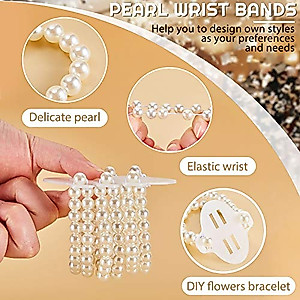 Corsage Wristlet Bracelet Wrist Corsage Prom Elastic Pearl Bands Wedding Corsages Pearl Bracelet Wedding Wristlets DIY Wrist Corsages Accessories for Bridesmaid Bridal Shower Party (16 Pieces)