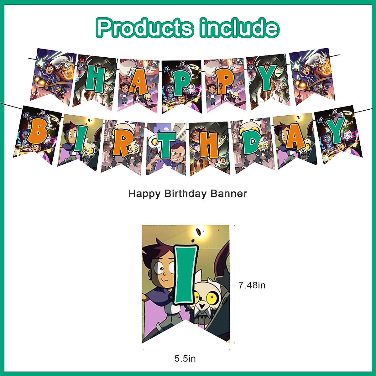 The Owl house Birthday Party Decorations, Owl house Cartoon Theme Party Supplies set with Happy Birthday Banner,Cake Cupcake Toppers,Balloons for Adults Party Favors