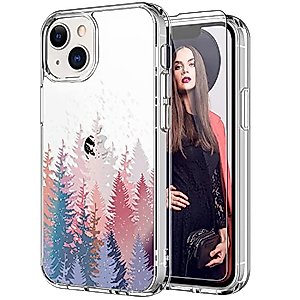 ICEDIO for iPhone 14 Case with Screen Protector - Clear with Fashionable Trendy Patterns-Designed for Girls and Women - Slim Fit Cover - Protective Phone Case 6.1” - Cute Trees Floral Flower