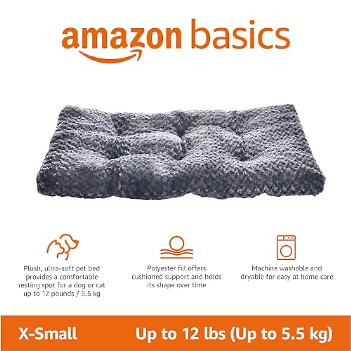 Amazon Basics Cat and Dog Bed and Crate Pad, Machine Washable, Indoor, 23 x 18 x 2.5 inches, Gray