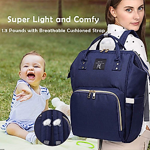 Diaper Bag Backpack Water-resistant, Nanrui 25L Roomy Nappy Bag for Baby Boy and Girl Men Backpack Travel Back Pack with 2 Stroller Straps- Navy Blue