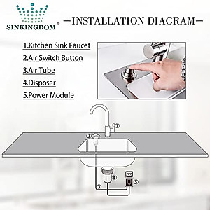 SINKINGDOM SinkTop Air Switch Kit (Long Full Brass Button) for Garbage Disposal, Cordless Brushed Nickel
