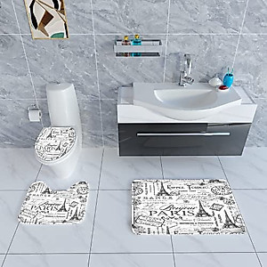 Blmiflwe 4Pcs Paris Shower Curtain Sets Bathroom Set Decor with Non-Slip Rugs Toilet Lid Cover Bath Mat,Paris Eiffel Tower Waterproof Bathroom Curtains Shower Set with 12 Hooks 65" x 70 "