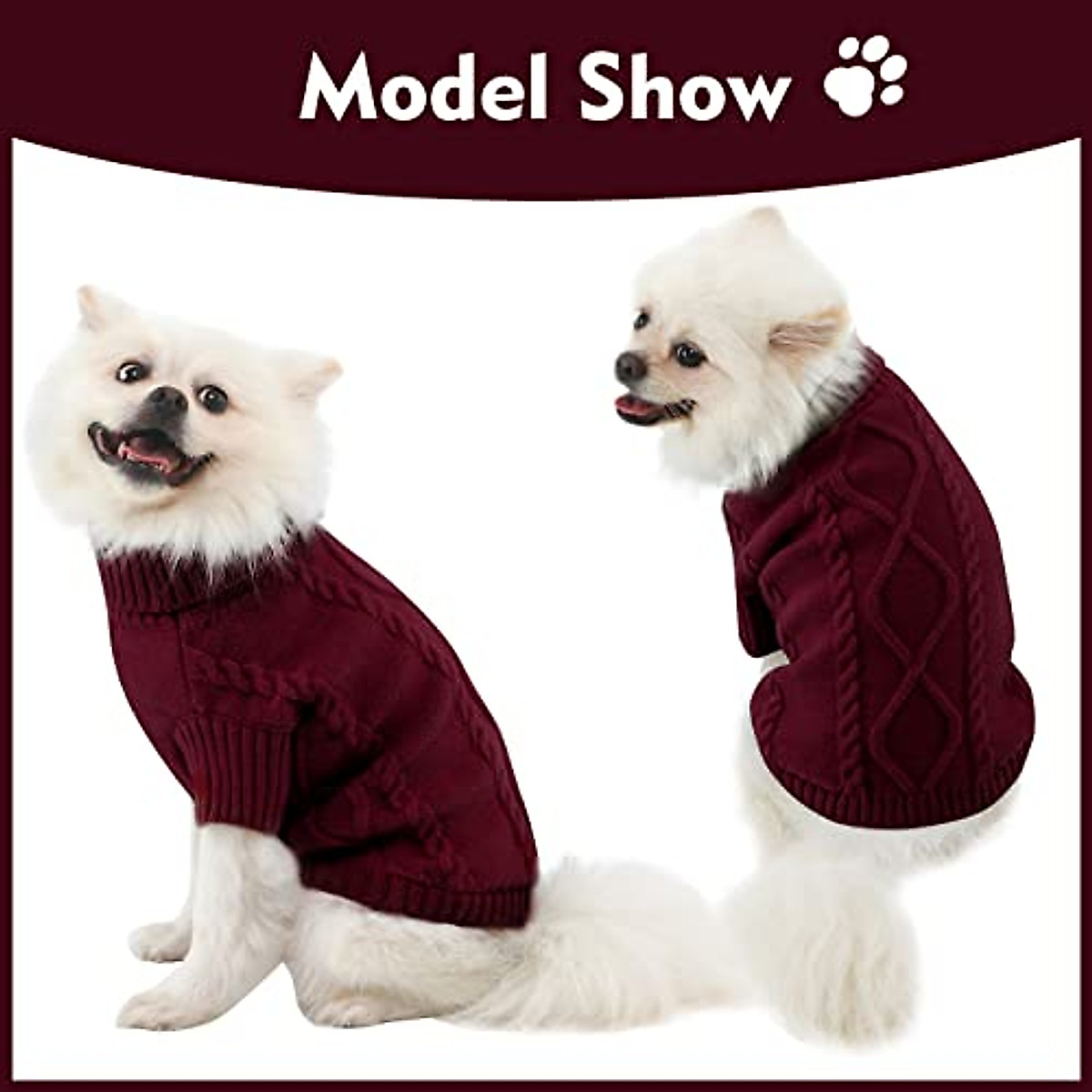 Turtleneck Pullover Dog Sweater Warm Puppy Clothes, Classic Knitwear Cute Cat Sweater for Small Dogs, Christmas Holiday Pet Outfits Apparel for Small Dogs, Burgundy S