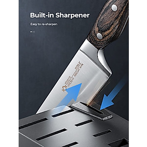 AMEGAT 15-Piece Knife Set with Built-in Sharpener and Carving Fork, Ultra Sharp Knife Block Set with Full Tang Design & Wooden Handle, High Carbon Stainless Steel Knife Sets for Kitchen with Block