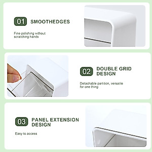 Obsoorth Qtip Holder with 2 Compartments, Clear qtip holder bathroom set, Bathroom Vanity Countertop Storage Organizer for Swab, Round Pads, Plastic Floss Pick Holder, White