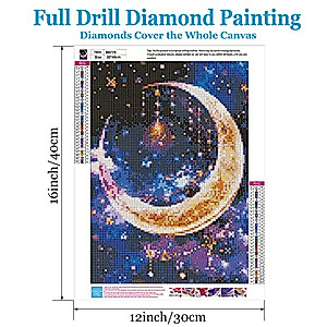 Offito Moon Diamond Art Kits for Adults Beginners Kids, DIY Full Drill Diamond Painting Kits with Gem Crystal Home Wall Decor 12x16 Inch