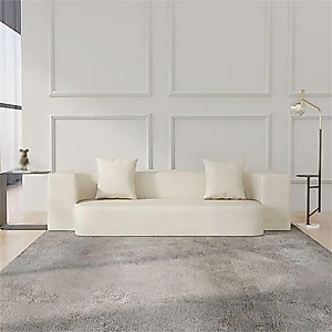 JAHH 79" Beige Folding Sofa Bed Leath-Aire Upholstered Full Sleeper