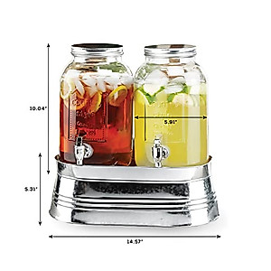 Style Setter Classic Farmhouse Beverage Dispenser Set of 2 Cold Drink Dispenser w/ 1-Gallon Capacity each Glass Jug, Metal Rack & Leak-Proof Acrylic Spigot Great for Parties, Weddings