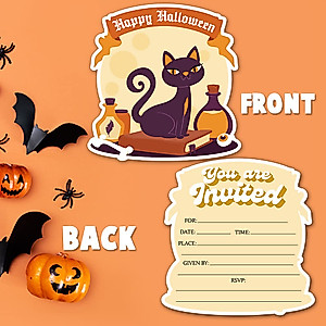 Deluxe Halloween or Costume Party Invitations, 25 Shape Fill-in Cards with Envelopes, Pumpkin, Ghost, Monster, Cute Trick or Treat, Box or Treat for Kids Birthday or Adult party - 4"X6" (JRM378)