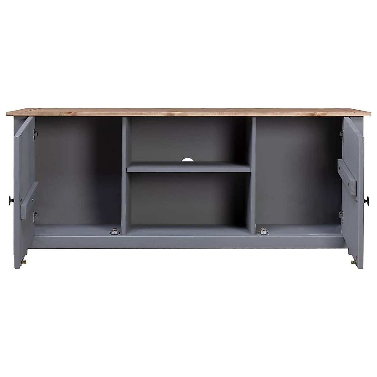 vidaXL Solid Pine Wood TV Stand - Panama Range - Gray, Retro Design, Ideal for Living Room, 47.2"x15.7"x19.7" with 2 Doors, 2 Compartments, Scandinavian Style