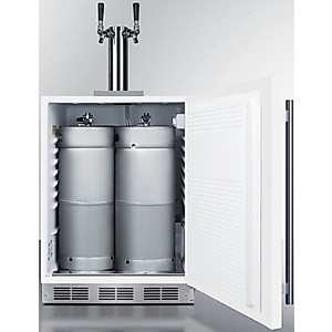 Summit Appliance SBC58WHBIADA 24" Wide Built-in Undercounter ADA Height Commercially Listed Dual Tap Beer Dispenser in White with Stainless Steel Handle, Automatic Defrost, Adjustable Thermostat