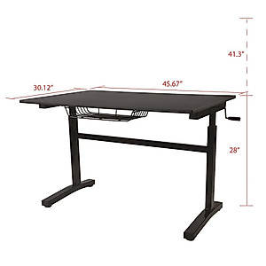 urb SPACE Atlantic Adjustable Height Standing Desk – 46” x 28” Single-Piece Desktop, Maintenance-Free Hand Crank, Sturdy Heavy-Duty Steel Frame, Caster Wheels for Full Mobility, PN 33908049 in Black