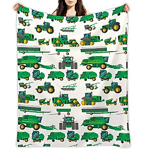 Green Tractor Blanket Gifts for Tractor Lover 60 x 50 Inch for Teen,Excavators Green Fannel Fleece Throw Blanket Super Soft Throws Blanket for Bed Couch Sofa