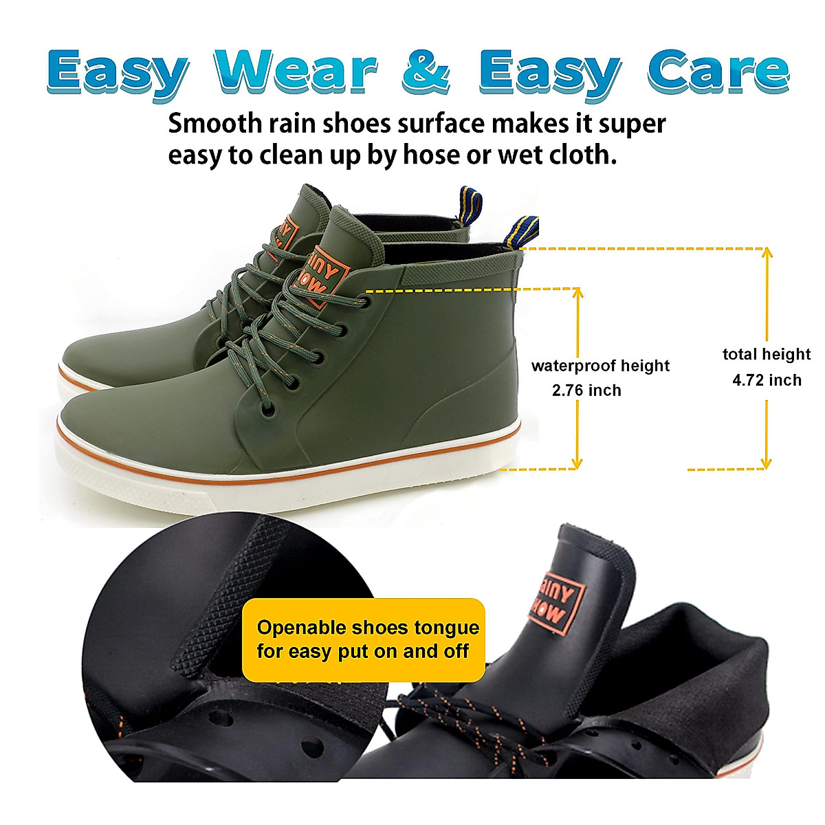 Qiucdzi Rain Boots for Women, Waterproof Rubber Garden Boots Anti-Slip Ankle Rain Boots Lace Up Deck boots for Muck Mud Working Outdoor