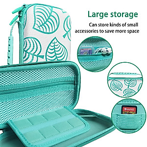 TIKOdirect Carrying Case for Switch lite, Shockproof Portable Travel Bag with Glitter Galaxy case, Screen Protectors and Cute Leaf Thumb Grips Caps, Animal Crossing Green