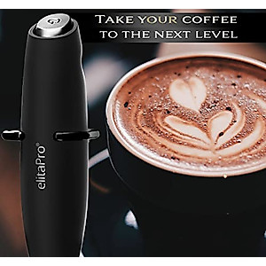 ElitaPro Luxury Edition, ‘Tornado’ effect Milk frother, Leading Tech Design, Triple Power Milk Frother Handheld, Rich Creamy Milk Foam in seconds (Black/Black)