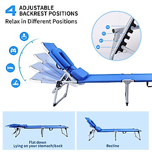 FirstE Portable Beach Lounge Chair 2PCS, Sunbathing Recliner with Tanning Face Hole Removable Pillow, Folding Beach Chaise Chair with 4 Position Adjustable, Outdoor Lounge Chair for Patio Pool