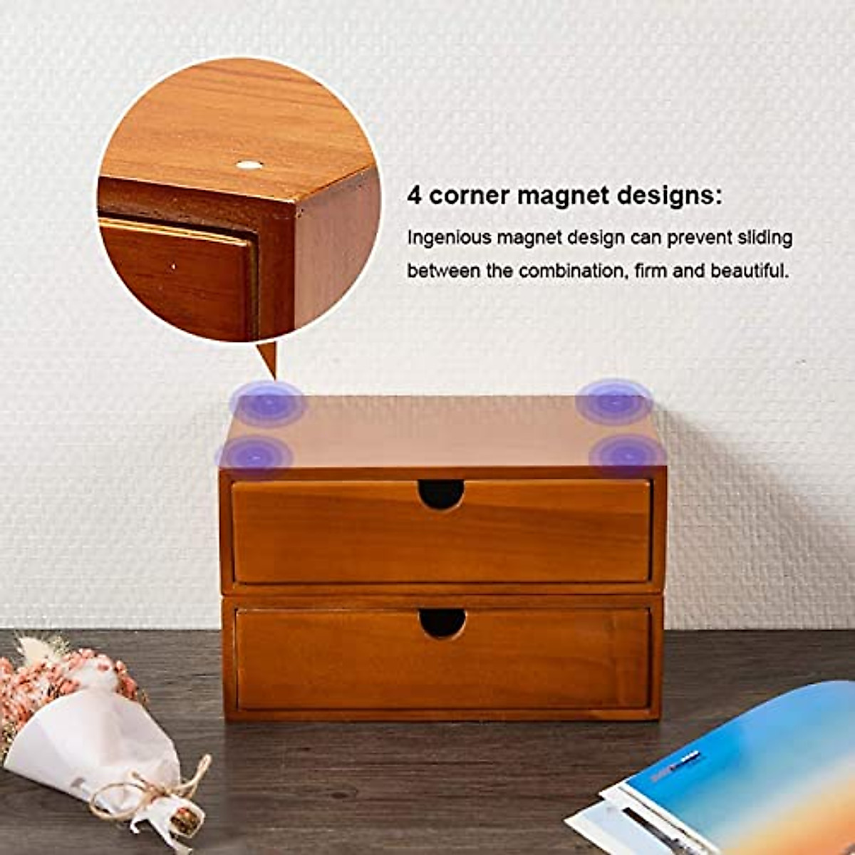 BIZOLE Desktop File Cabinet, Multilayer Wood Desktop Organizer Storage Box with Drawers for Monitor Stand/Printer Platform (Size : 3 Layer)