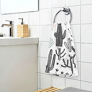 ALAZA Hand Drawn Cactus Cacti Hand Towels for Bathroom 1OO% Cotton 2 pcs Face Towel 16 x 28 inch, Absorbent Soft & Skin-Friendly