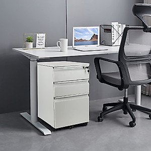 3 Drawer Mobile File Cabinet, Under Desk Metal Filing Cabinet with Lock and Wheels, Filing Cabinets for Home Office, Legal/Letter/A4 File Folders Storage, 15.35"Wx19.68"Dx25.59"H Unassembled(WHITE)