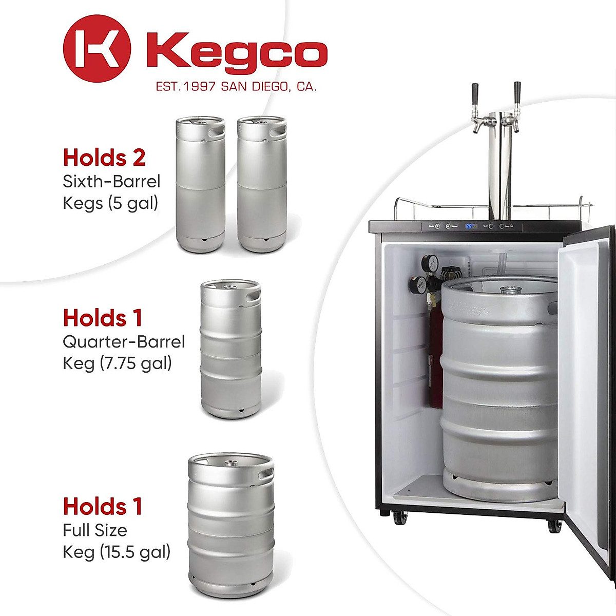 Kegco 3PK309X-2 Keg Dispenser, 2 Tap, Black Stainless Steel