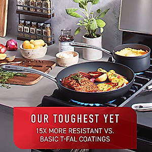 T-fal Platinum Hard Anodized Nonstick Fry Pan 12 Inch Oven Broiler Safe 500F, Lid Safe 350F Cookware, Pots and Pans, Dishwasher Safe Black