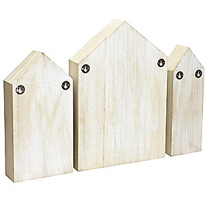 Ikee Design House-Shaped Wooden Shadow Cubby Box Display Shelf Organizer Storage Shadow Box for Mini Figures, Set of 3, Wash White Color, 10" W x 2 1/4" D x 15" H