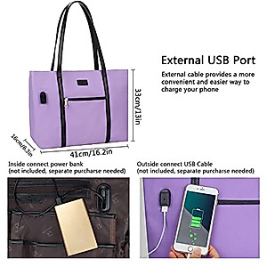 Laptop Tote Bag, Large Women Work Bag Purse USB Teacher Bag Fits 15.6 Inch Laptop (15.6 Inch, Purple)