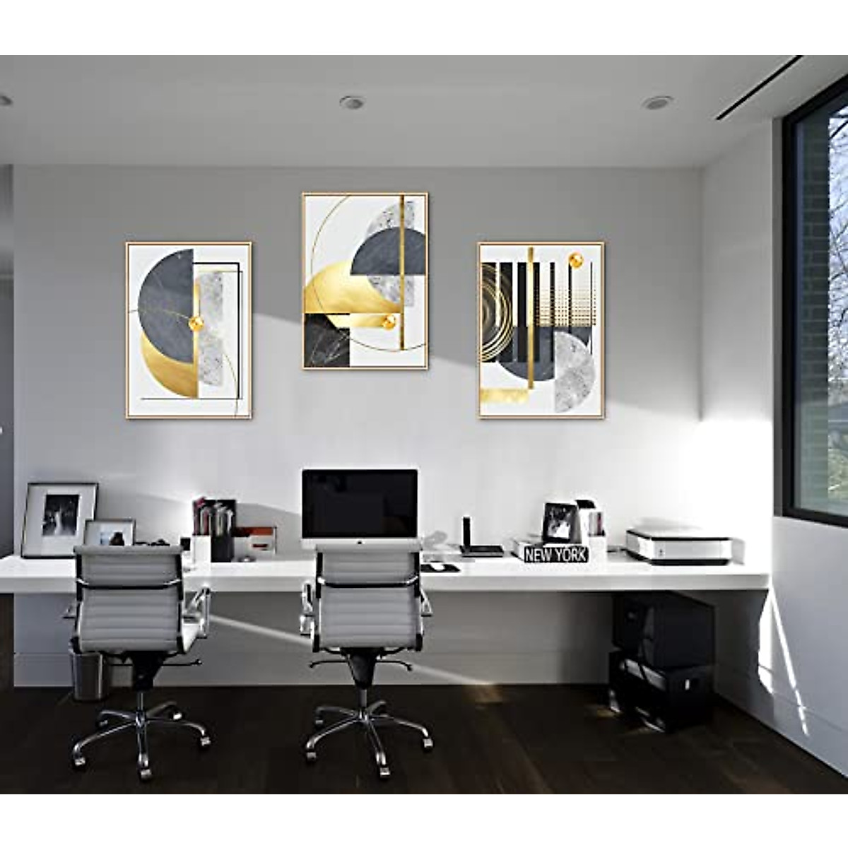 MOUDAMION Black Gold Canvas Wall Art, 3Pcs Large Abstract Canvas Wall Art Gold Frame Wall Quotes Painting Luxury Nordic Art Poster for Living Room Office 24x36inch