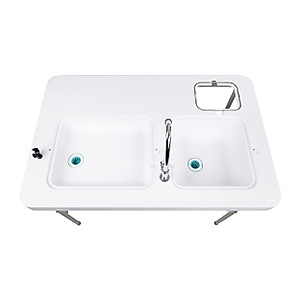 Redline Canyon Camping Sink Table with Dual Sinks - Plastic, Steel, Portable 32in Tall Fish Cleaning Table Countertop Camping Kitchen with Faucet