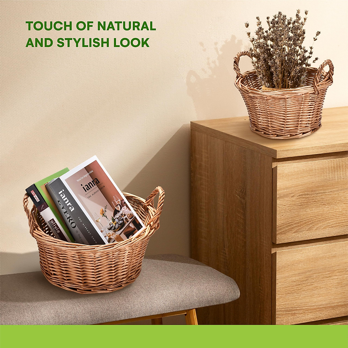 Prosumers Choice Wicker Basket Set of 3 - Wooden Bamboo Like Storage Basket - 3 Sizes Set - Small, Medium & Large Organizer Basket for Household Items - Lightweight Set of Wicker Basket with Handle