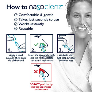 NasoClenz Nasal Cleansing Kit – Gentle, Washable Wand & Antiseptic Gel, Nose Cleaner reduces germs & Nasal Moisturizer for Fast Dry Nose & Allergy Relief (Unscented 4 Count, up to 50 uses)